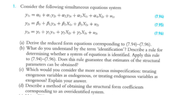 1. Consider the following simultaneous equations | Chegg.com