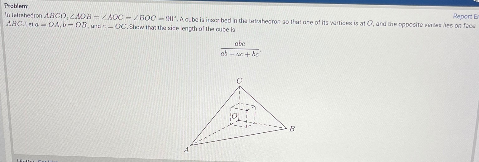 Solved Problem:In tetrahedron ABCO,?AOB??A=OC??B=OC=90°. ﻿A | Chegg.com