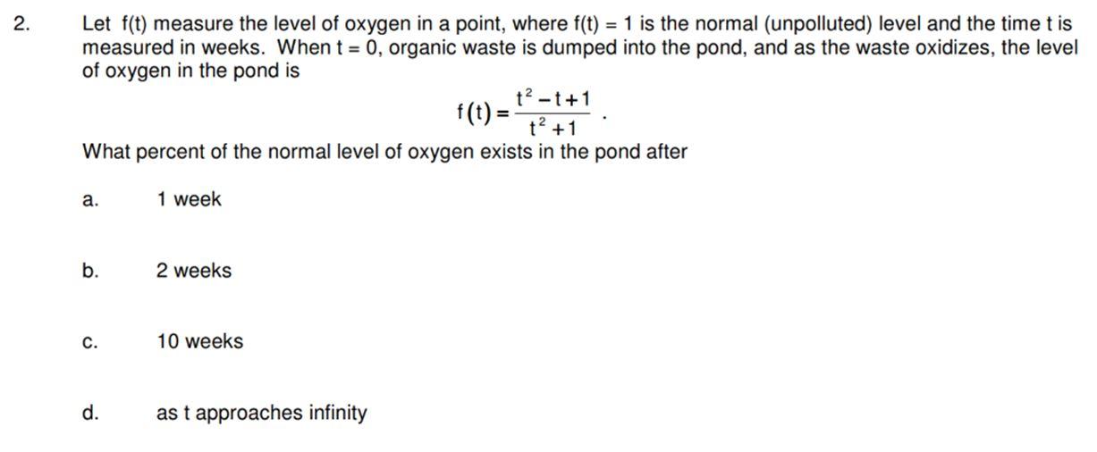 Solved Let f(t) measure the level of oxygen in a point, | Chegg.com