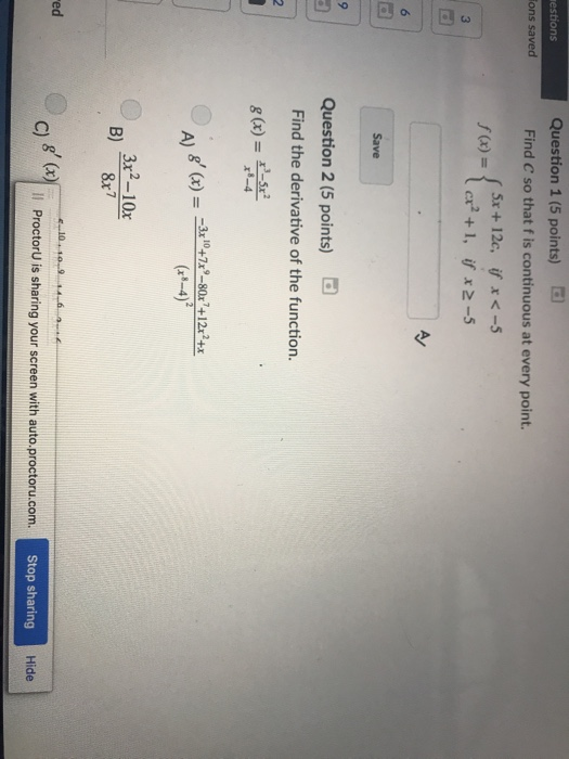 Solved Question 1 (5 points) ons Find C so that f is | Chegg.com
