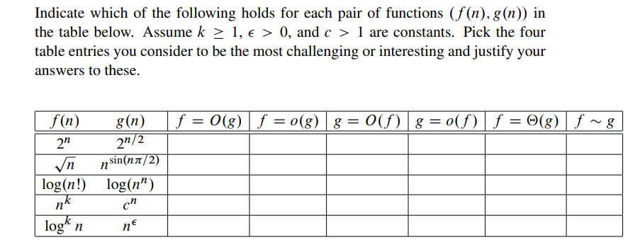 Solved Indicate which of the following holds for each pair | Chegg.com