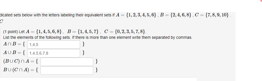 Solved icated sets below with the letters labeling their | Chegg.com
