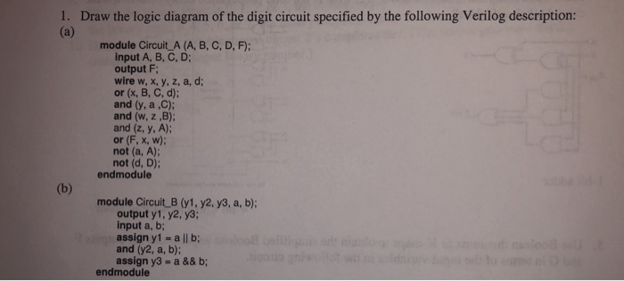 Solved 1. Draw the logic diagram of the digit circuit | Chegg.com
