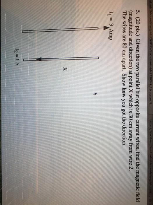 Solved Given the two parallel but opposite current wires, | Chegg.com
