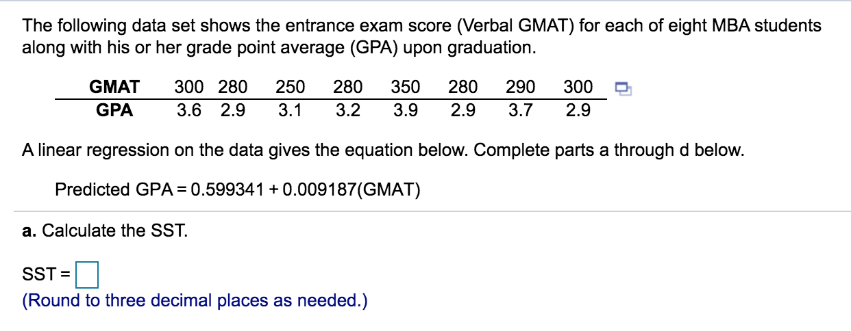 Solved a. Calculate the SST (round to three decimal | Chegg.com