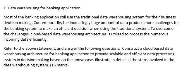 Solved 1. Data warehousing for banking application. Most of | Chegg.com