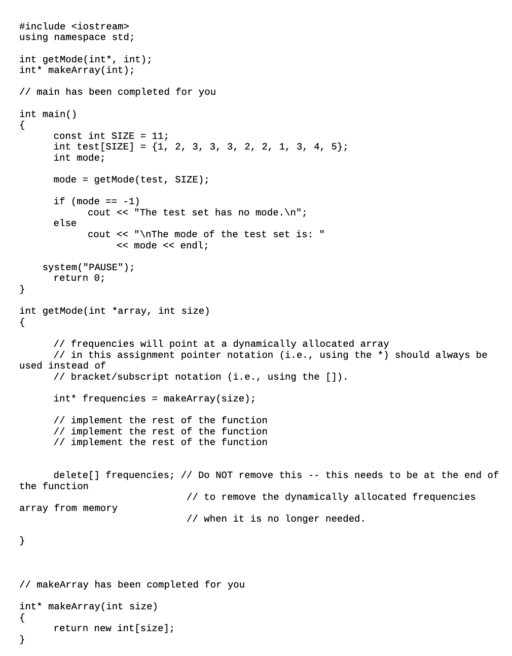 Solved Use c++, complete the program following the | Chegg.com