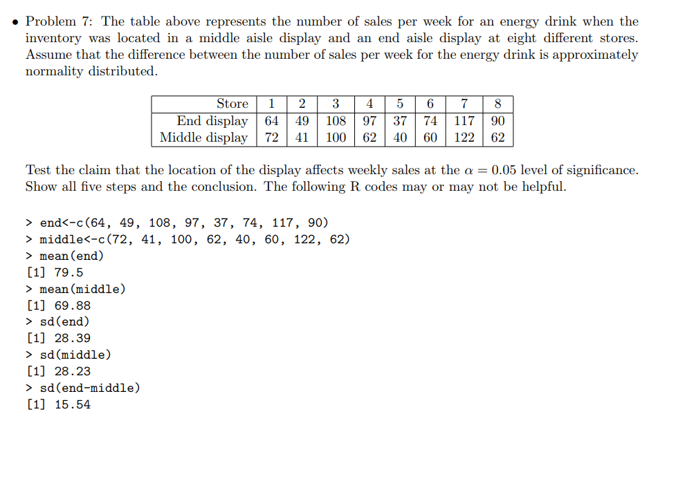 Solved » Problem 7: The table above represents the number of | Chegg.com