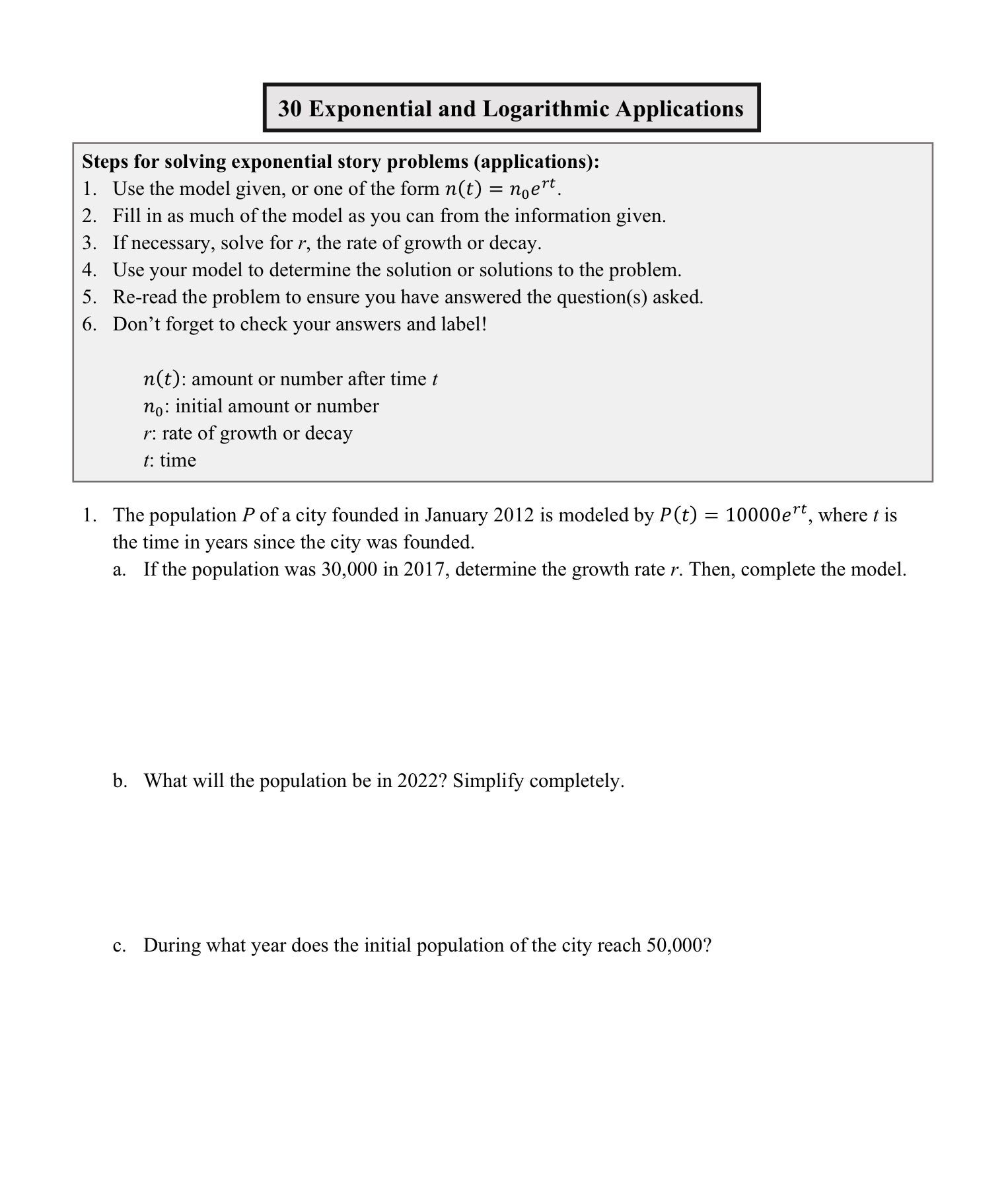 Solved 30 Exponential and Logarithmic Applications Steps for | Chegg.com