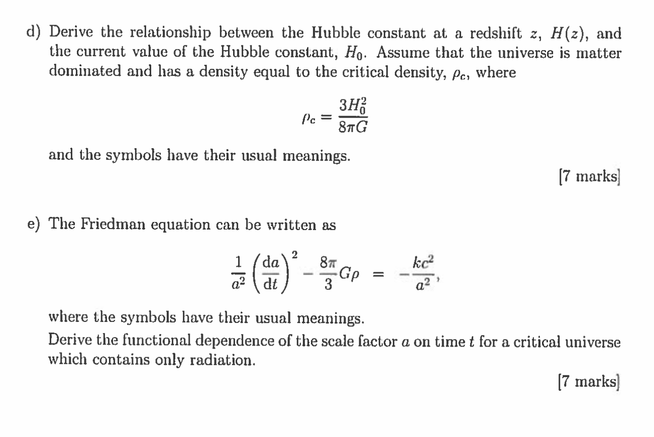 Solved d) Derive the relationship between the Hubble | Chegg.com