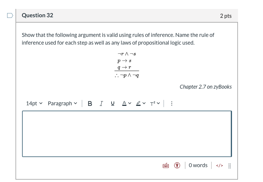 Solved Question 32 2 pts Show that the following argument is | Chegg.com