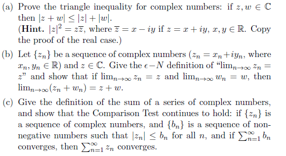 Solved (a) Prove the triangle inequality for complex | Chegg.com