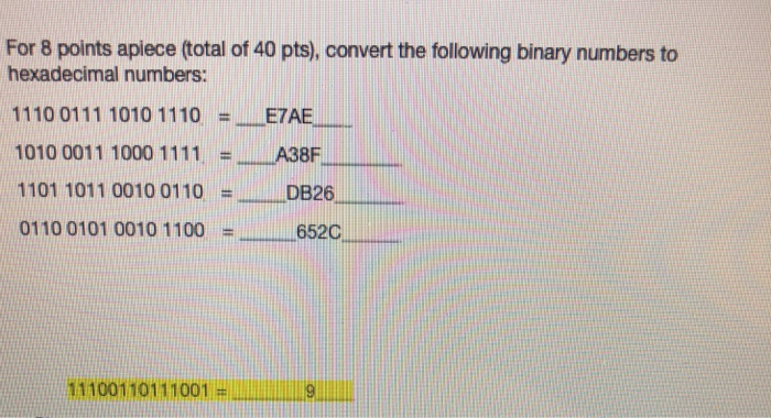 (Solved) : 8 Points Apiece Total 40 Pts Convert Following Binary ... (Solved) : 8 Points Apiece Total 40 Pts Convert Following Binary ...