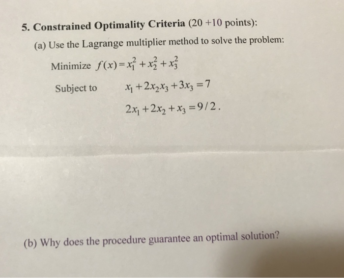 Solved 5. Constrained Optimality Criteria (20 +10 points): | Chegg.com