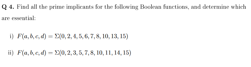 Solved Q 4. Find all the prime implicants for the following | Chegg.com
