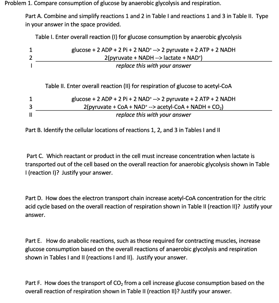 Solved Problem 1. Compare consumption of glucose by | Chegg.com
