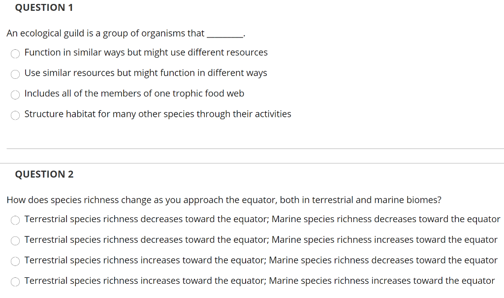 Solved QUESTION 1 An ecological guild is a group of | Chegg.com