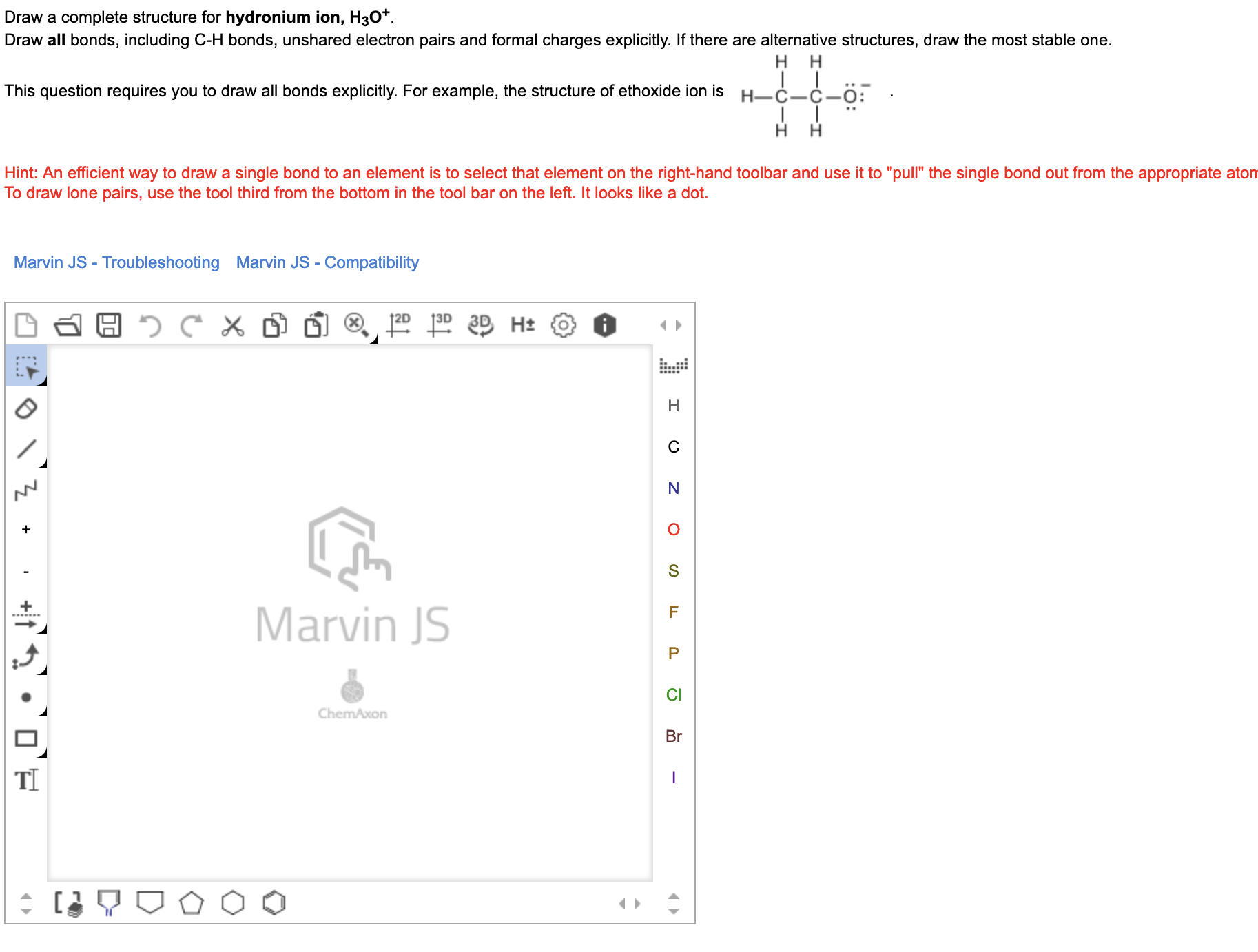 Draw a complete structure for hydronium ion, H3O+. | Chegg.com