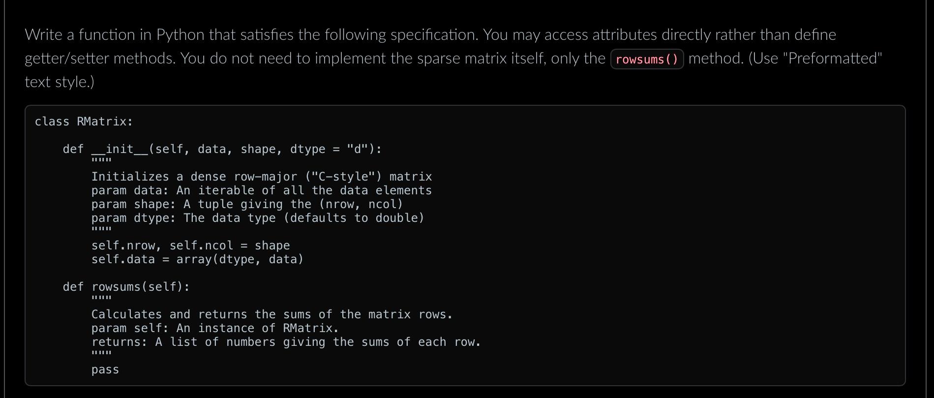 Solved Write a function in Python that satisfies the | Chegg.com