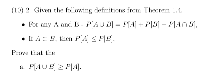 Solved (10) 2. Given the following definitions from Theorem | Chegg.com