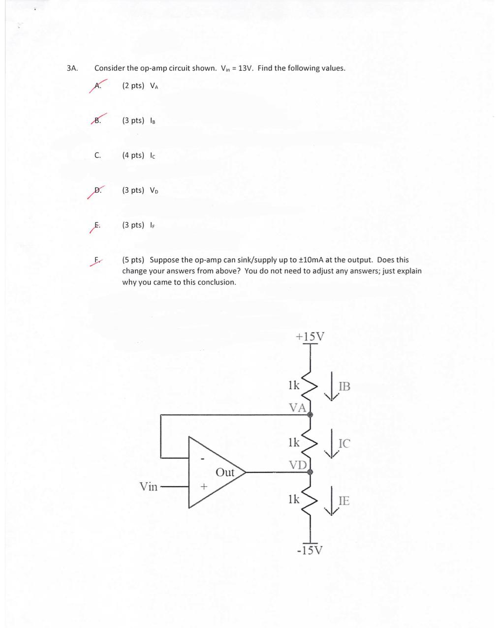 Solved 3A. Consider the op-amp circuit shown. Vin =13 V. | Chegg.com