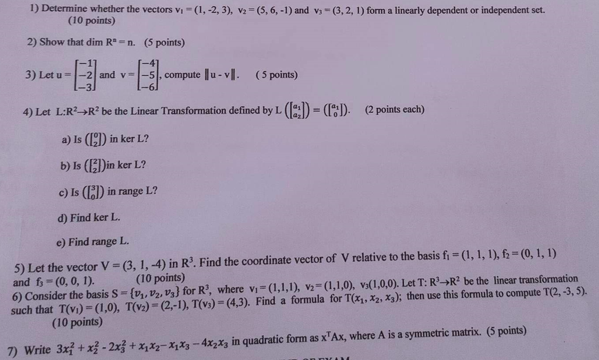 Solved 1) Determine whether the vectors | Chegg.com