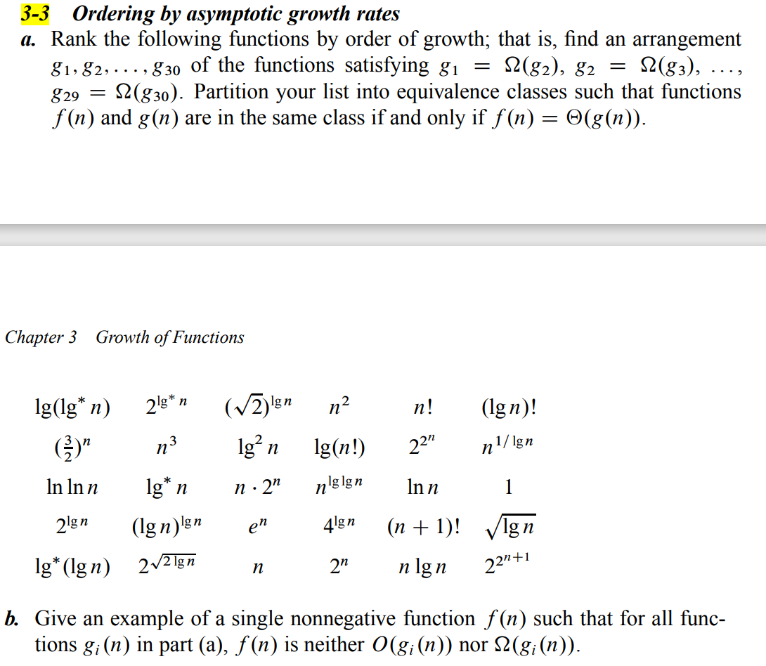 Solved 3-3 Ordering by asymptotic growth rates a. Rank the | Chegg.com