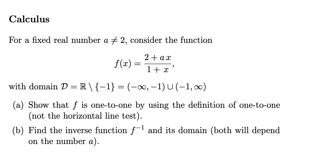 Solved For a fixed real number a =2, consider the function | Chegg.com