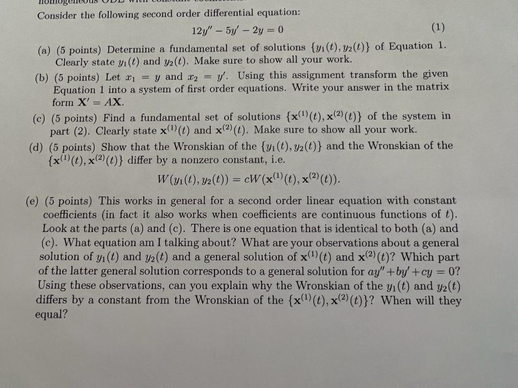 Consider the following second order differential | Chegg.com