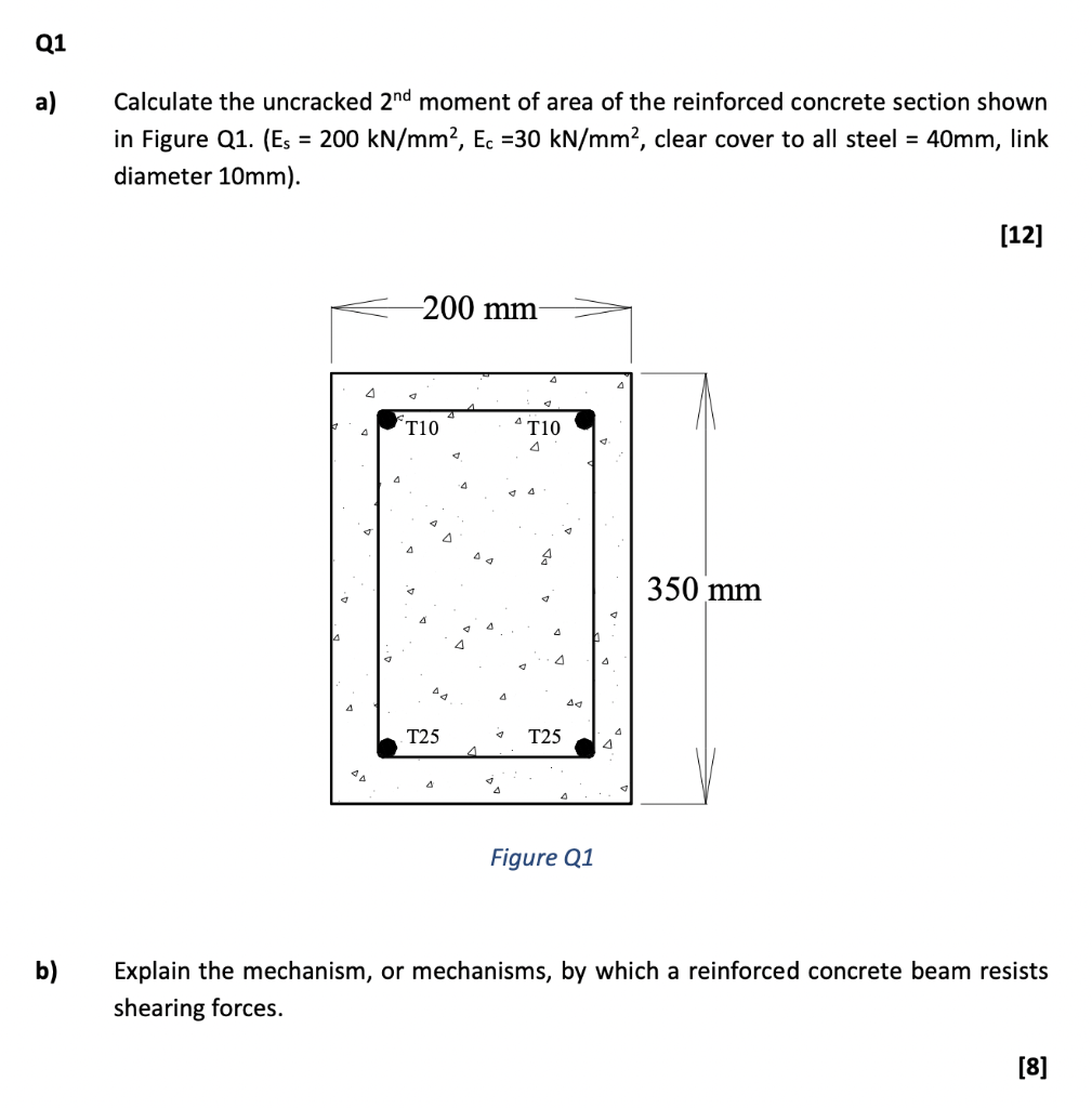 Solved Calculate the uncracked 2nd moment of area of the | Chegg.com
