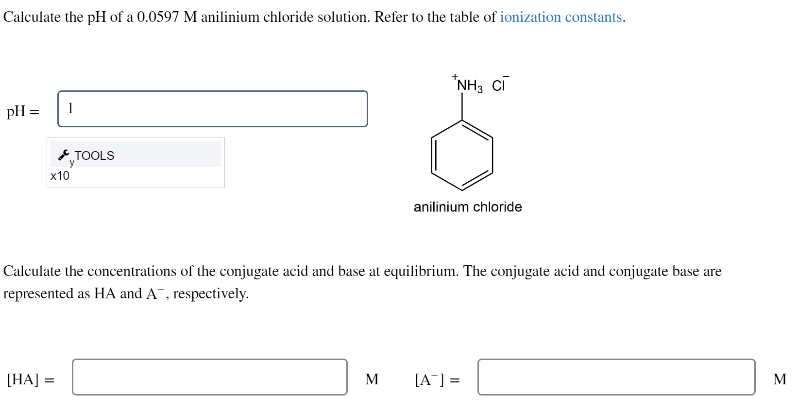 Solved Calculate the pH of a 0.0597M anilinium chloride | Chegg.com