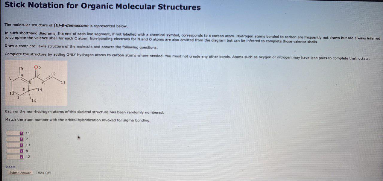 Solved Stick Notation for Organic Molecular Structures The | Chegg.com