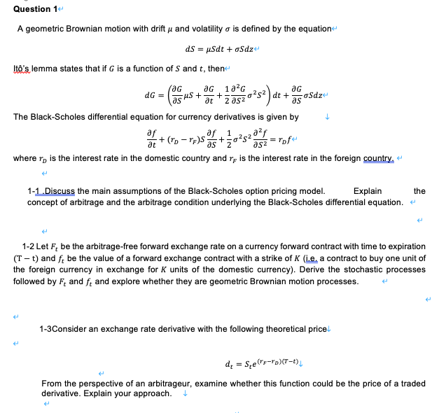 Solved A geometric Brownian motion with drift μ and | Chegg.com