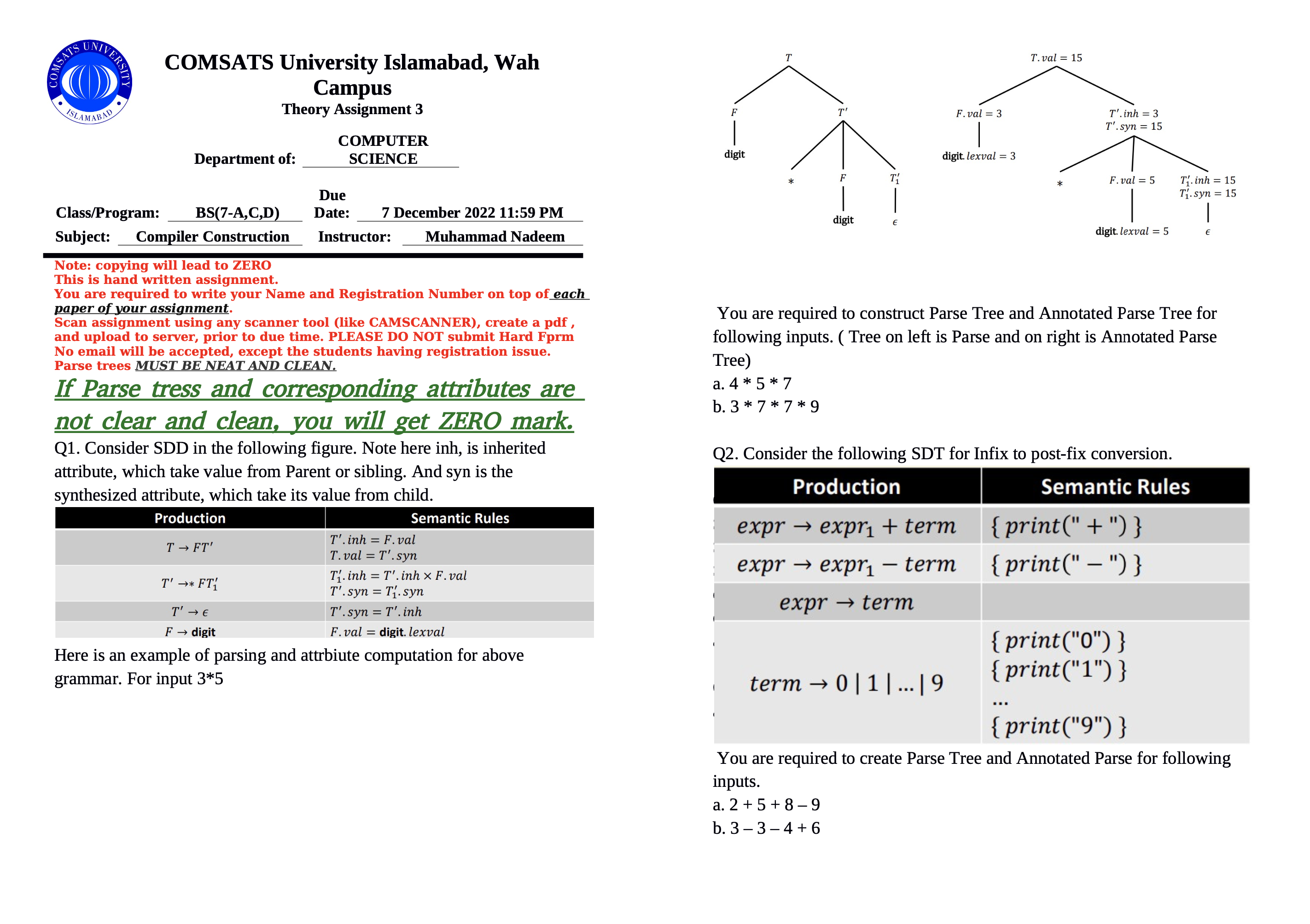 Subject : Compiler construction Don't need code | Chegg.com