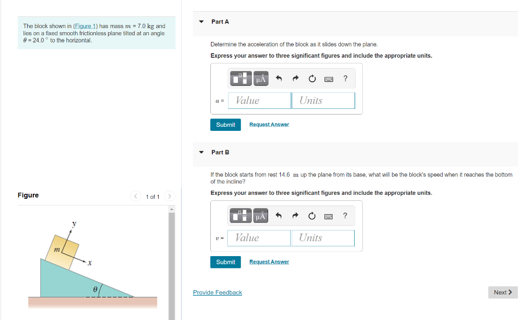 Solved Part A The block shown in (Figure 1) has mass m - 7.0 | Chegg.com