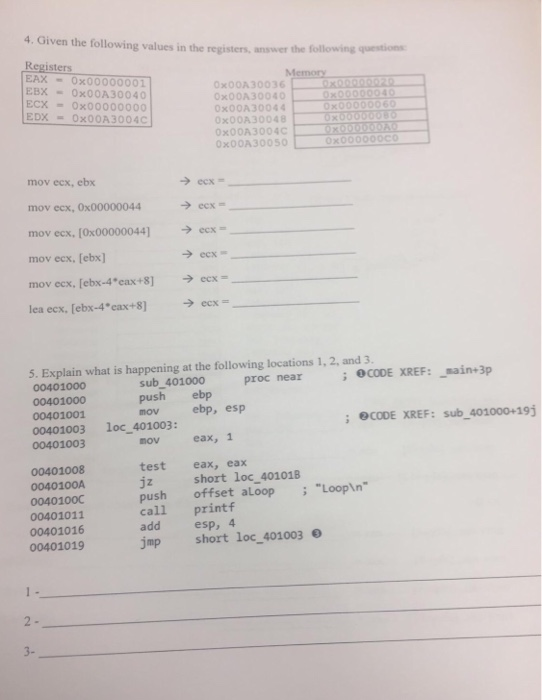 4. Given the following values in the registers, | Chegg.com