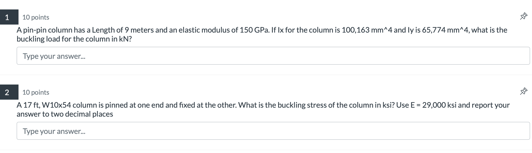 Solved 1 10 points A pin-pin column has a Length of 9 meters | Chegg.com