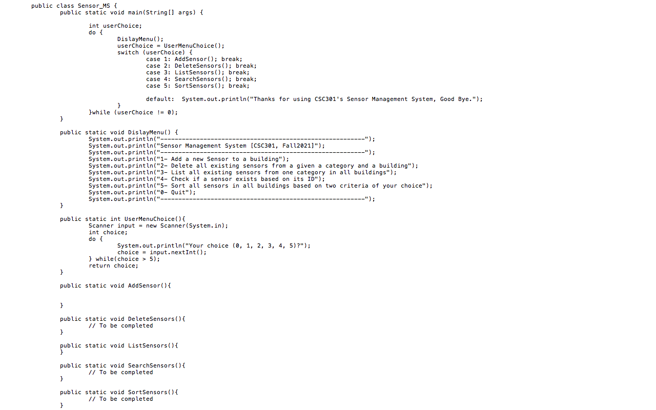 Solved You are requested to implement a sensor management | Chegg.com