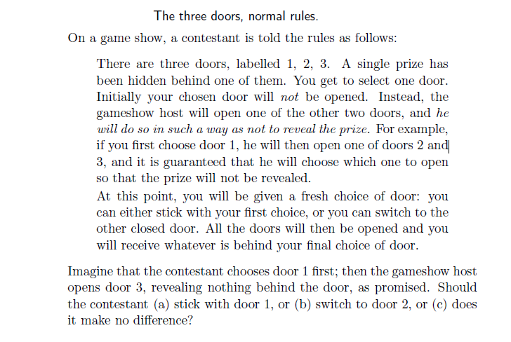 Solved The three doors, normal rules. On a game show, a | Chegg.com