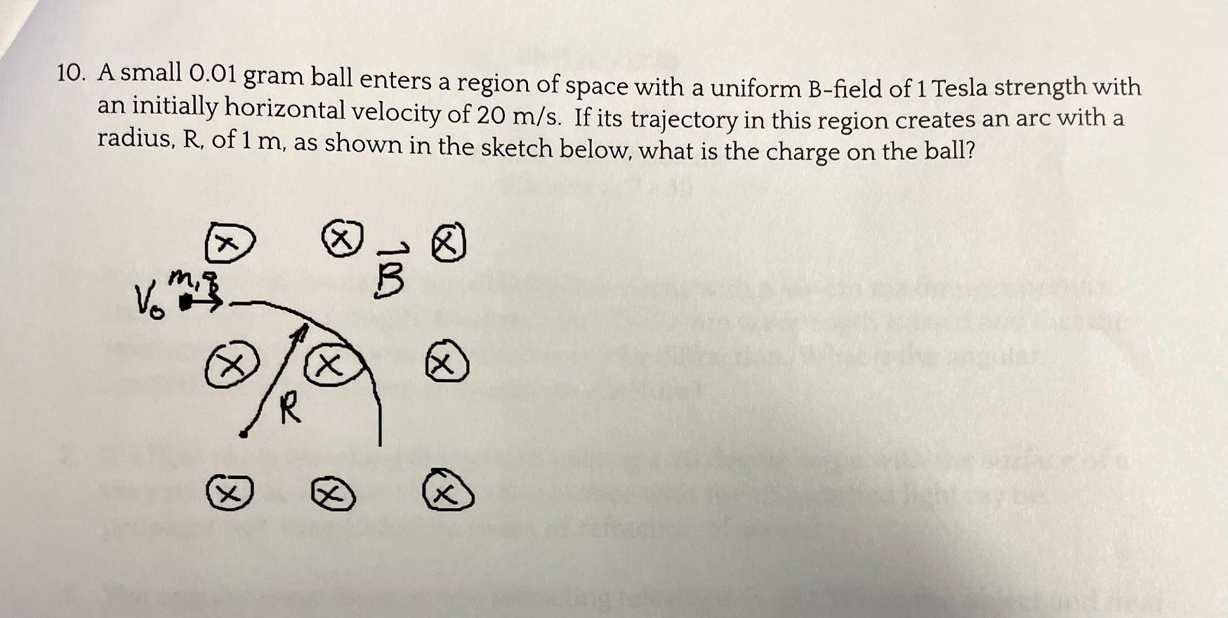 Solved 10. A small 0.01 gram ball enters a region of space | Chegg.com