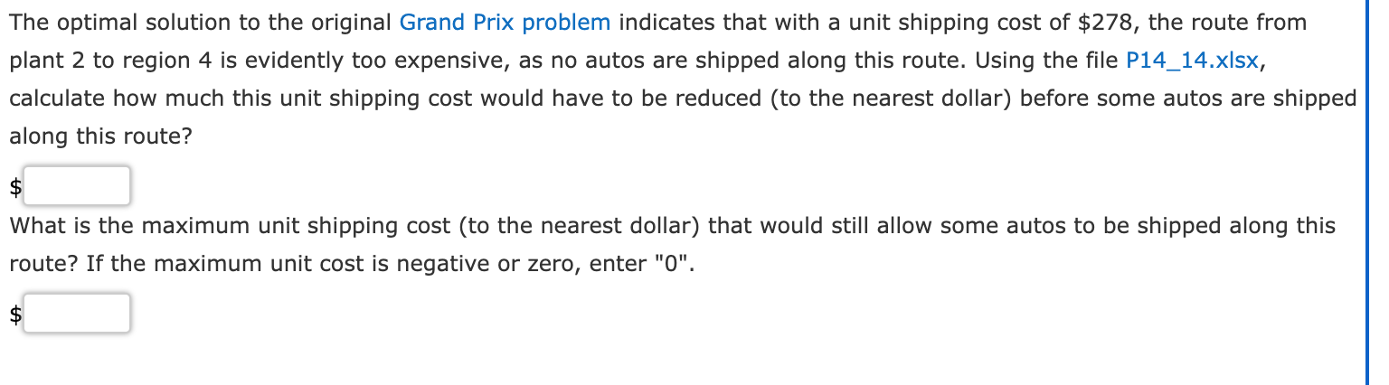 Solved The optimal solution to the original Grand Prix | Chegg.com