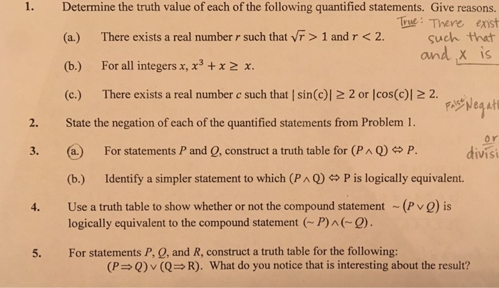 Solved 1 Determine The Truth Value Of Each Of The Following