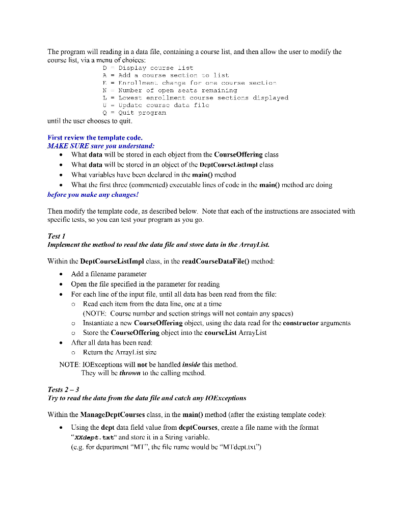 (IN JAVA PLEASE). Must adhere to all tests and look | Chegg.com