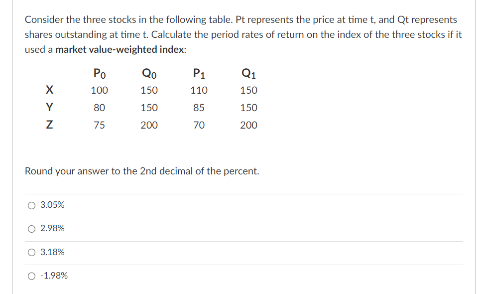 Solved Consider the three stocks in the following table. Pt | Chegg.com