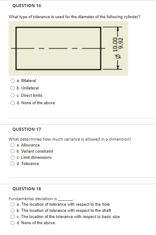 Solved What type of tolerance is used for the diameter of | Chegg.com