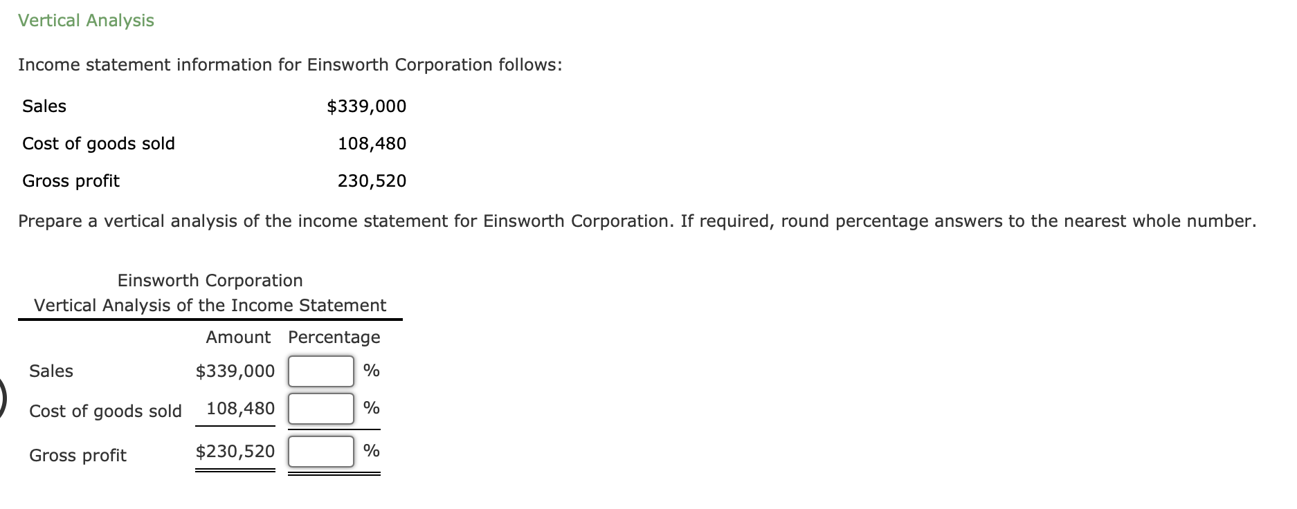 Solved Vertical Analysis Income statement information for | Chegg.com