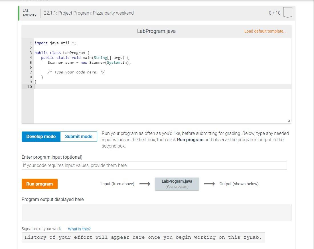Solved 22.1 Project Program: Pizza party weekend Program | Chegg.com