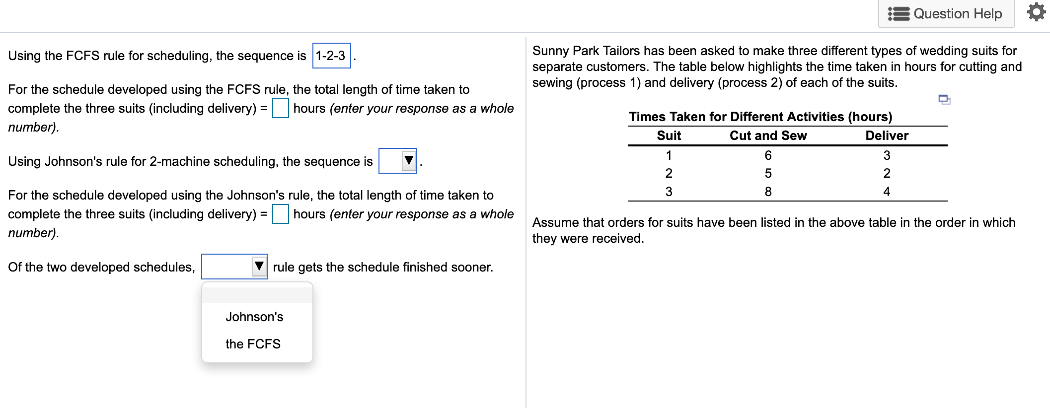Solved Question Help Using the FCFS rule for scheduling, the | Chegg.com