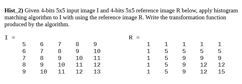Solved Hist_2) ﻿Given 4-bits 5x5 ﻿input image I and 4-bits | Chegg.com