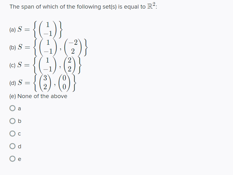 Solved The span of which of the following set(s) is equal to | Chegg.com
